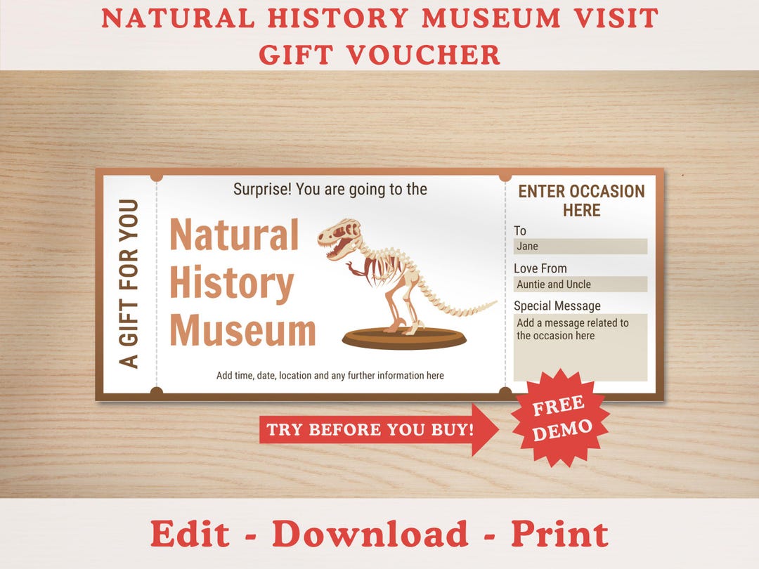 Editable Natural History Museum Gift Voucher Template, Museum Exhibit ...