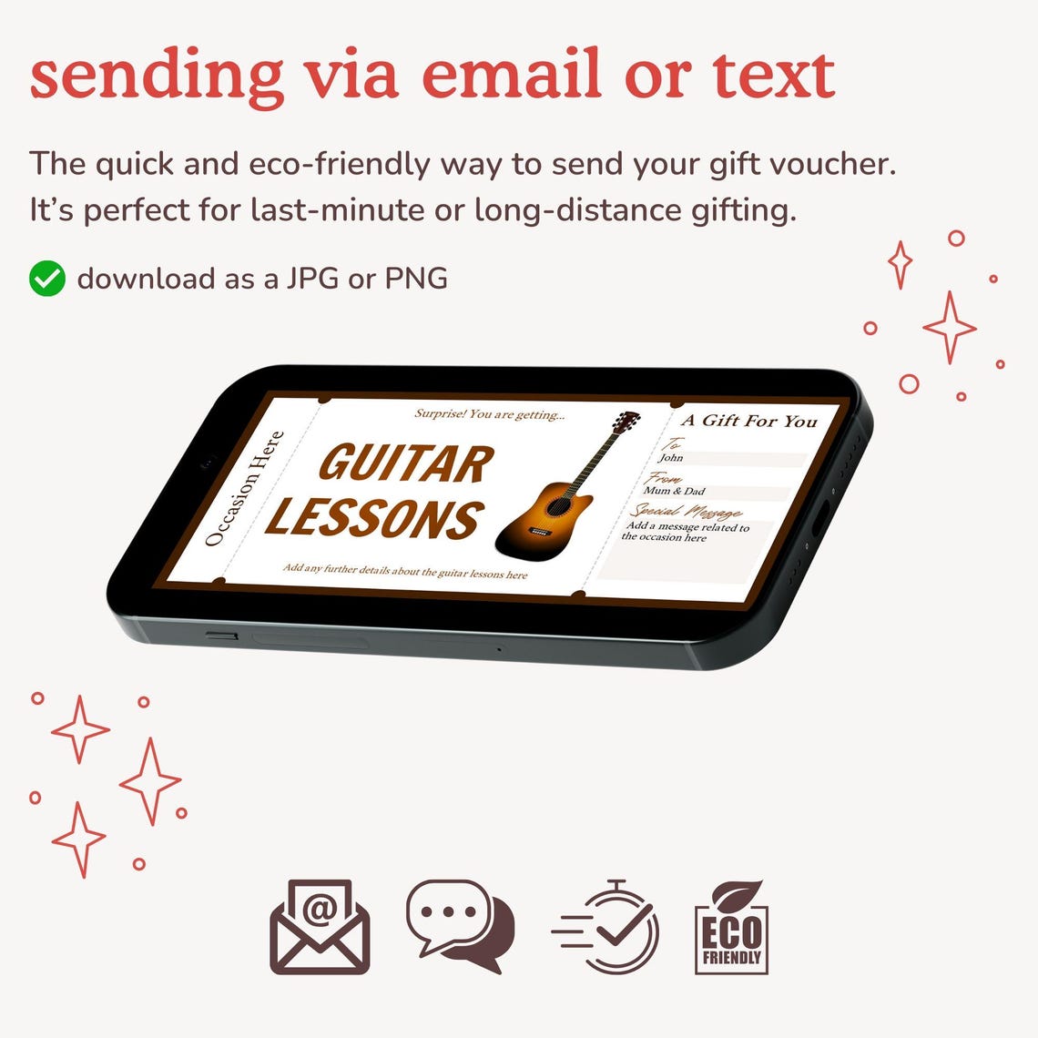 Editable Guitar Lessons Gift Voucher Template, Acoustic Guitar Lessons ...