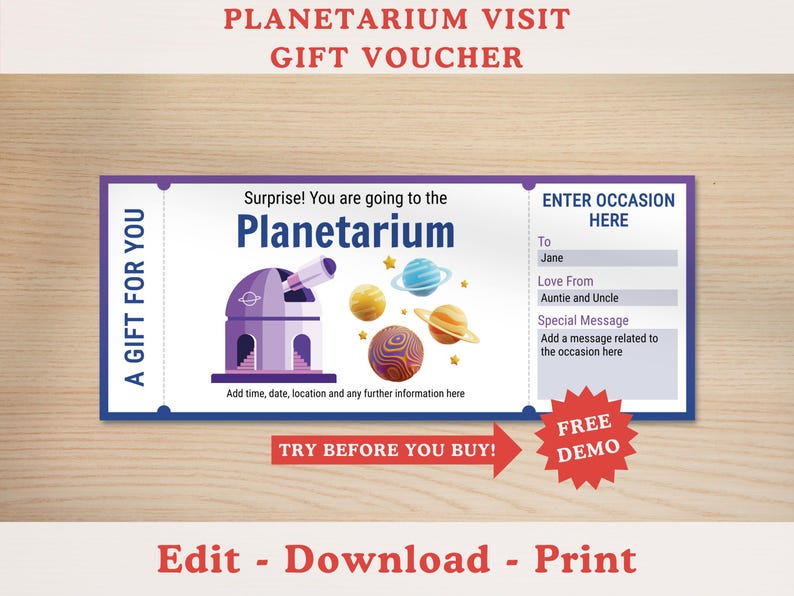 Editable Planetarium Gift Voucher Template, Observatory Space Museum ...