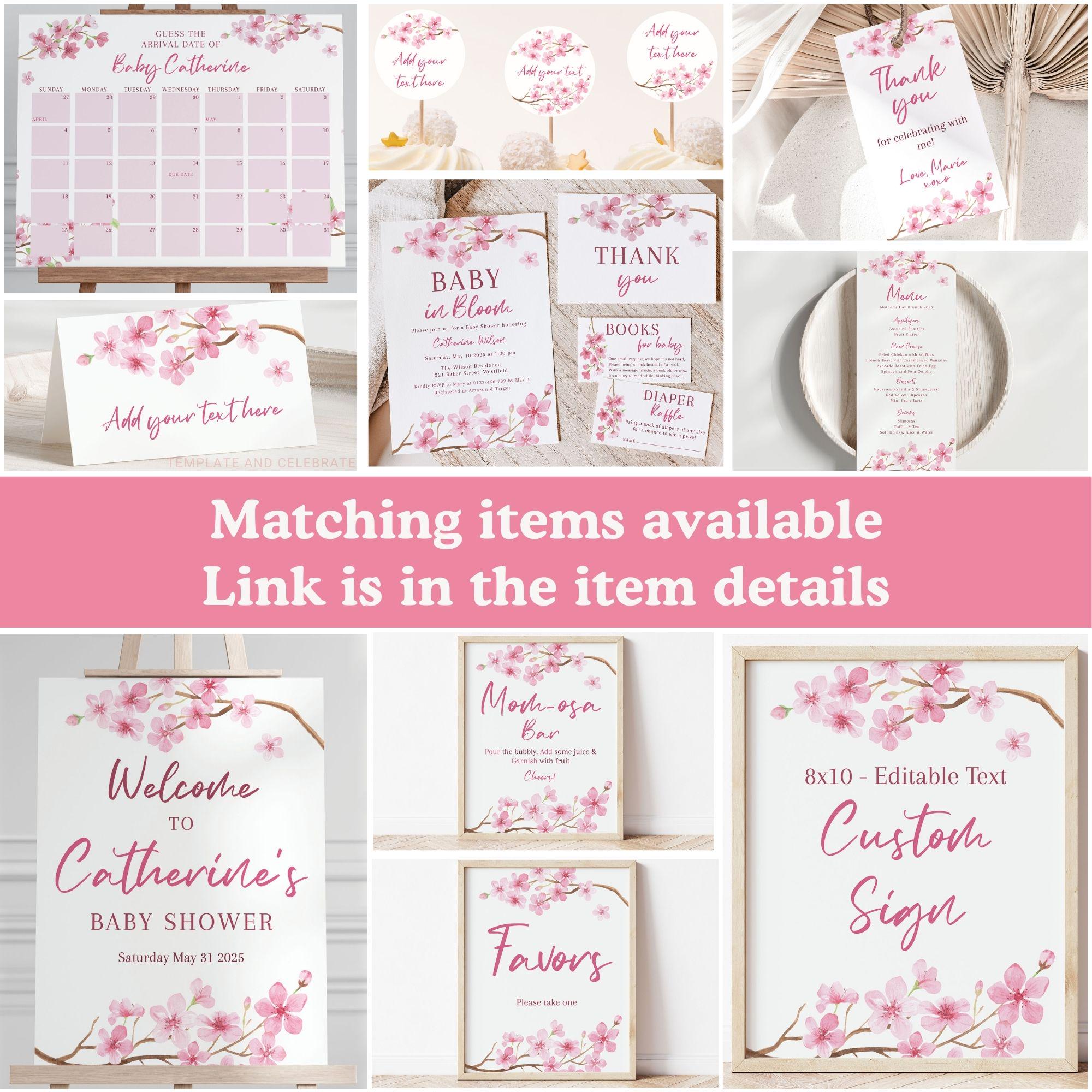 Editable Cherry Blossom Baby Shower Signs Bundle, Printable Baby Shower ...