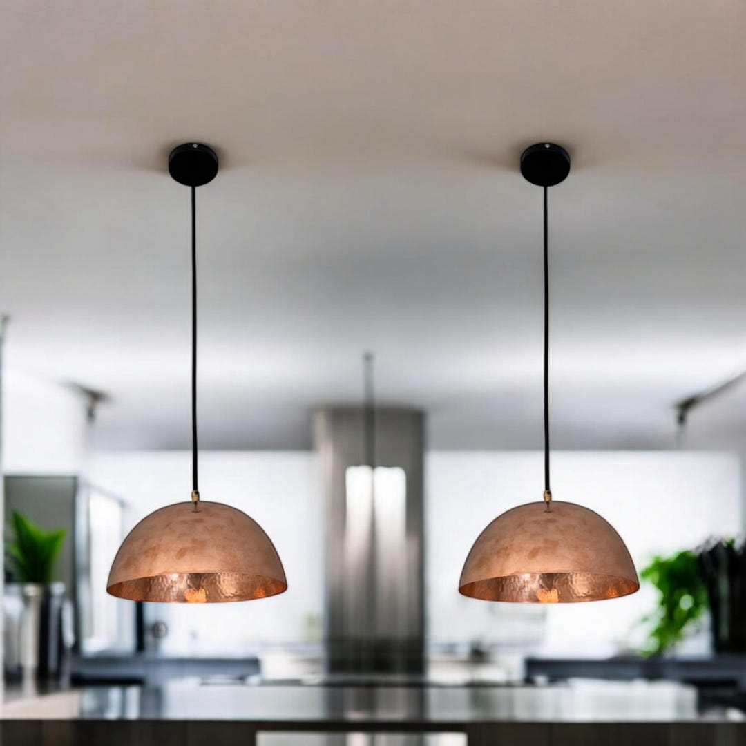 Set of 2 Pendant Copper Light Fixtures, Copper Patina Lamp, Kitchen ...