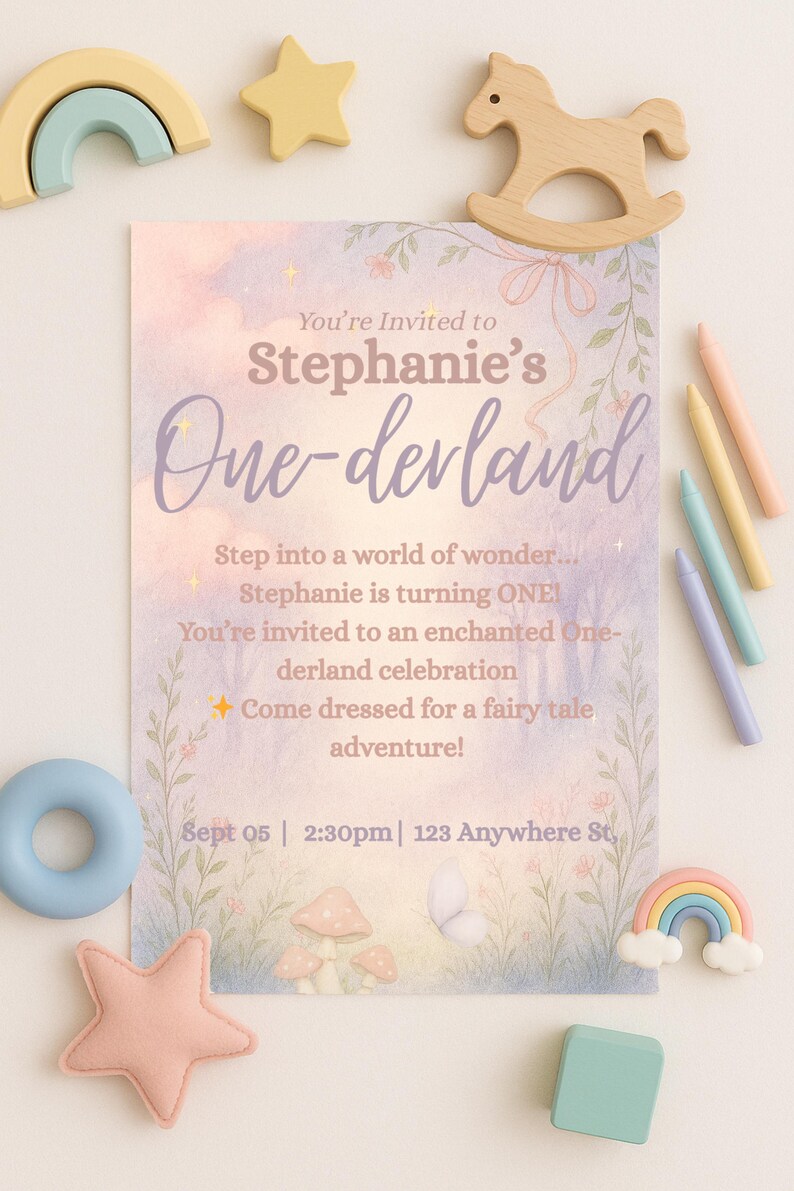 One-derland Birthday Invitation: Fairy Tale 1st Birthday (digital ...