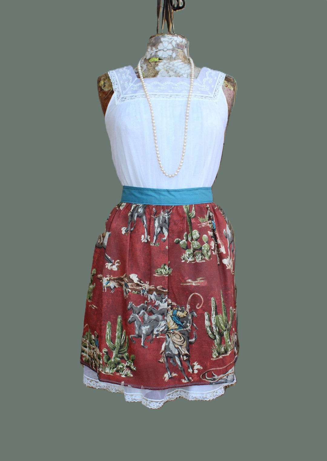 Cowgirl Apron/handmade Half Apron/retro Half Apron/vintage Half Apron ...