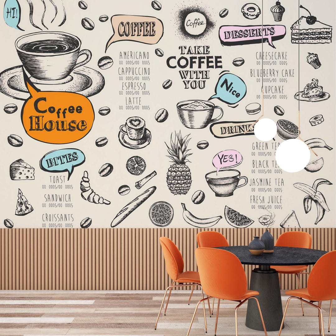 Hot Coffee Cute Cafe Wallpaper, Coffee Shop Peel and Stick Decor ...