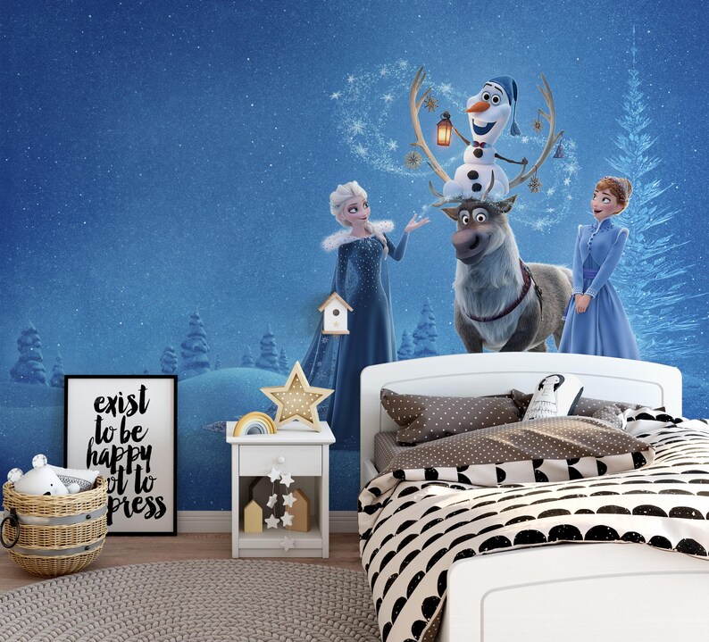 Elsa, Olaf and Anna Wallpaper Peel and Stick , Frozen Wallpaper Mural ...