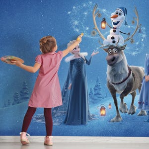 Elsa, Olaf and Anna Wallpaper Peel and Stick , Frozen Wallpaper Mural ...
