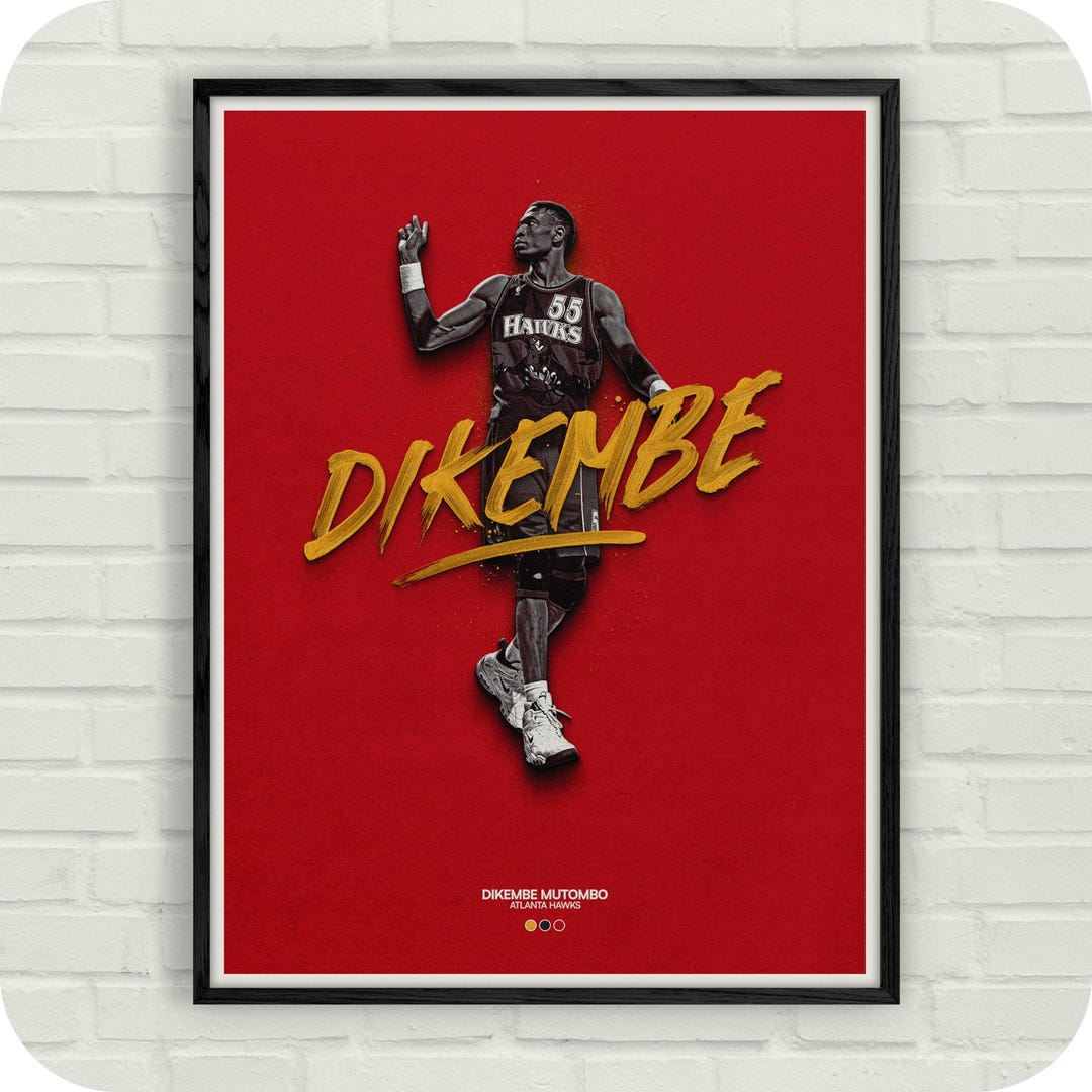 Dikembe Mutombo Poster, Digital Download, Atlanta Hawks NBA Basketball ...