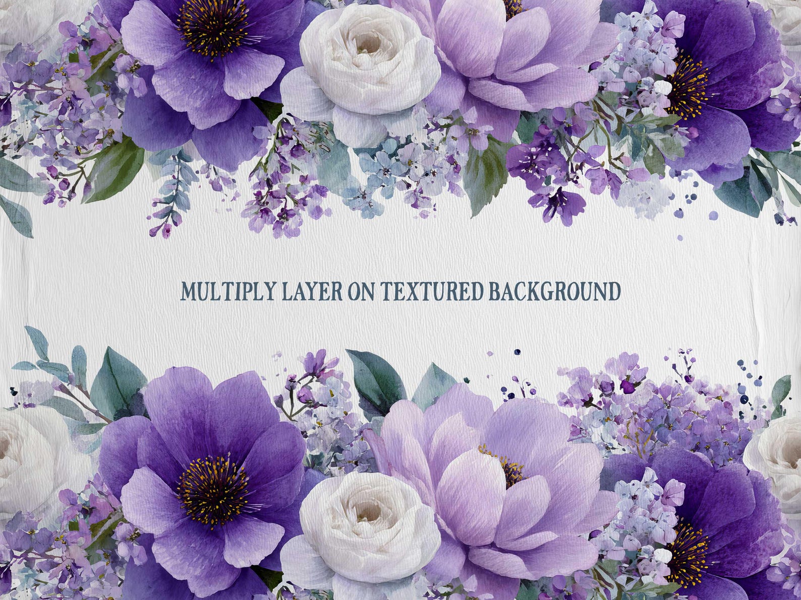 Purple and Lilac, Watercolour Seamless Floral Border, Romantic Wedding ...