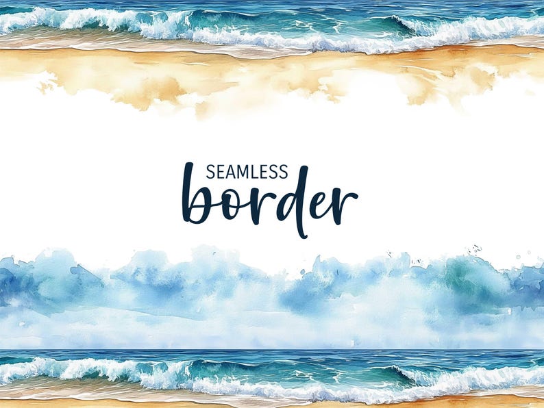 Quiet Beach, Watercolour Seamless Beach Border, Seaside Wedding ...