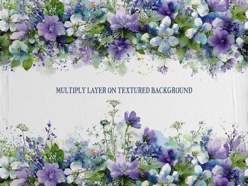 Purple and Green, Watercolour Seamless Floral Border, Loose Modern ...