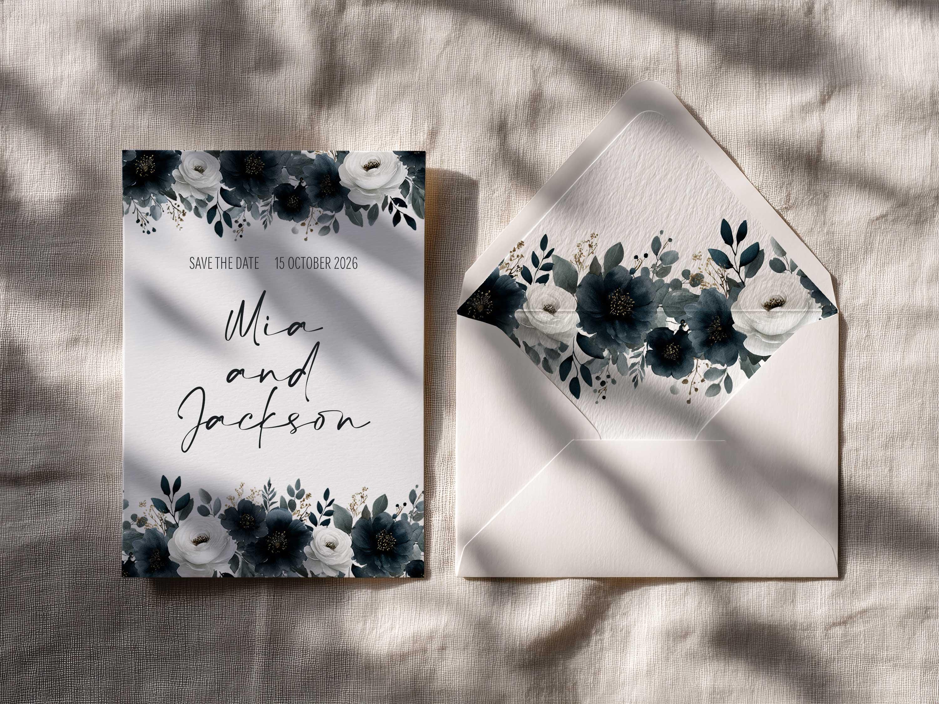 Charcoal and Navy, Watercolour Seamless Floral Border, Modern Wedding ...