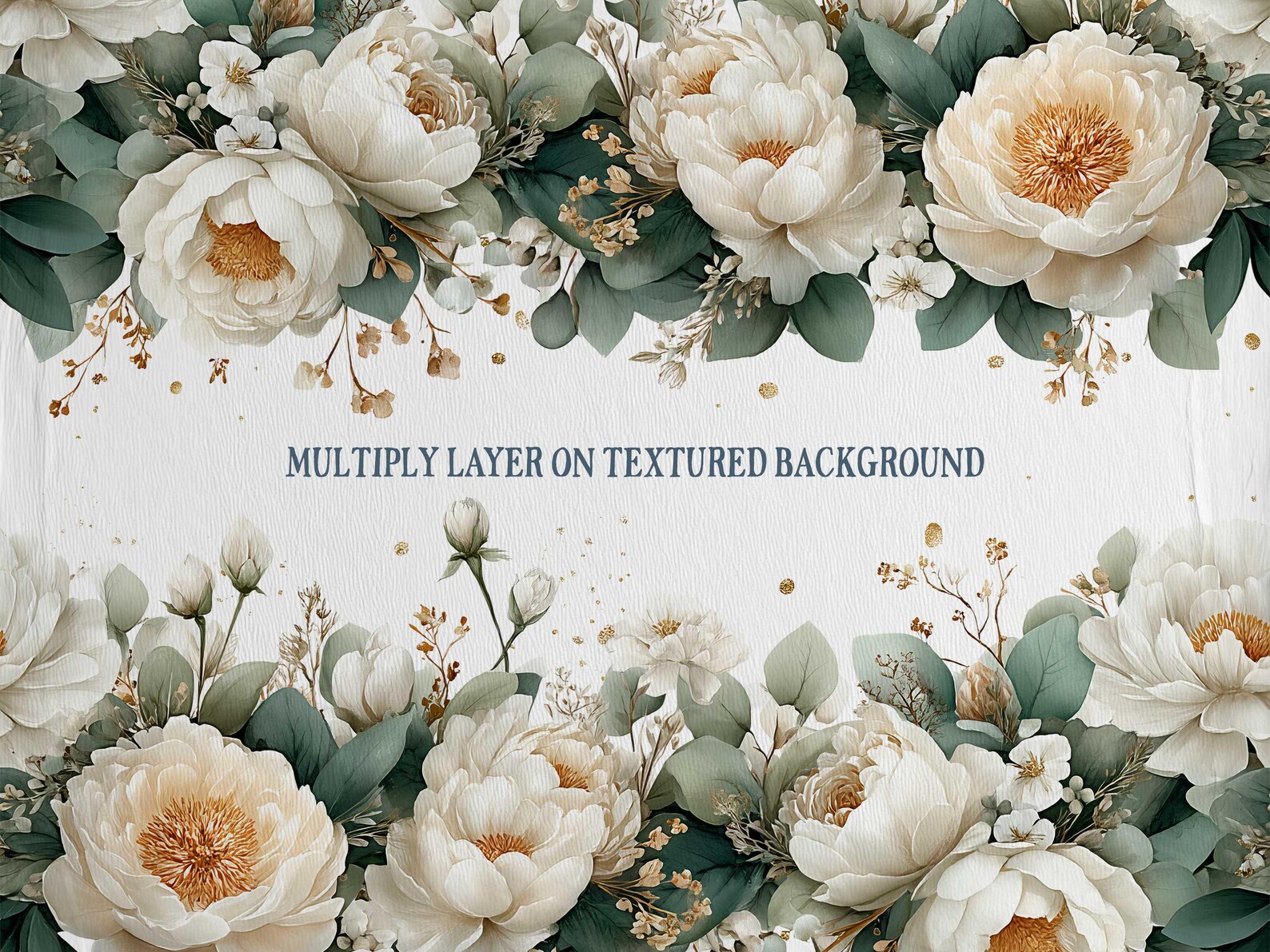 Ivory and Eucalyptus, Watercolour Seamless Floral Border, Wedding ...