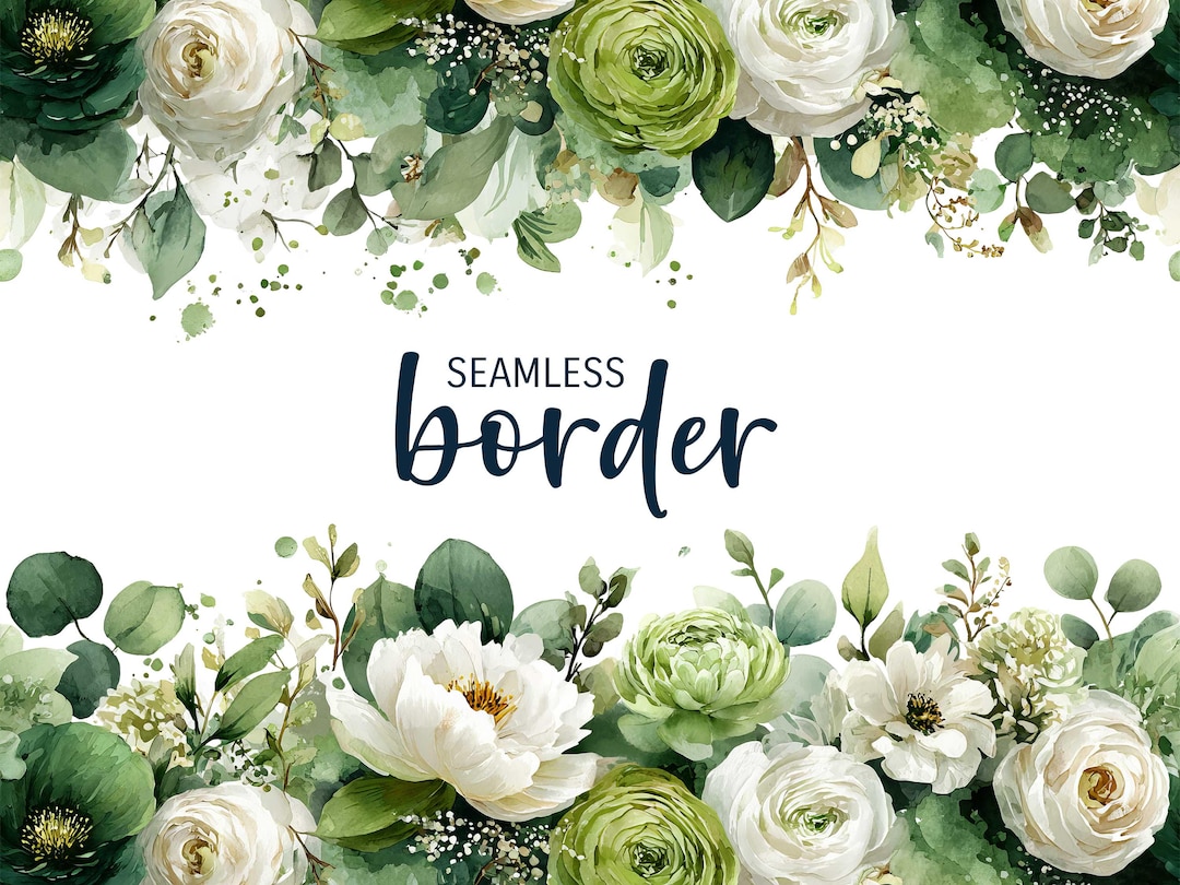 Moss and Mint, Watercolour Seamless Floral Border, Modern Wedding ...