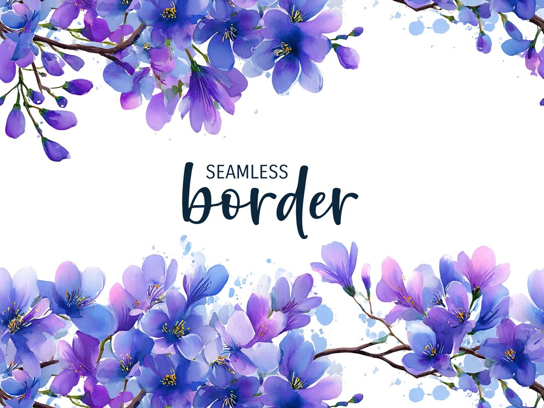 Jacaranda, Watercolour Seamless Floral Border, Wedding Invitation ...
