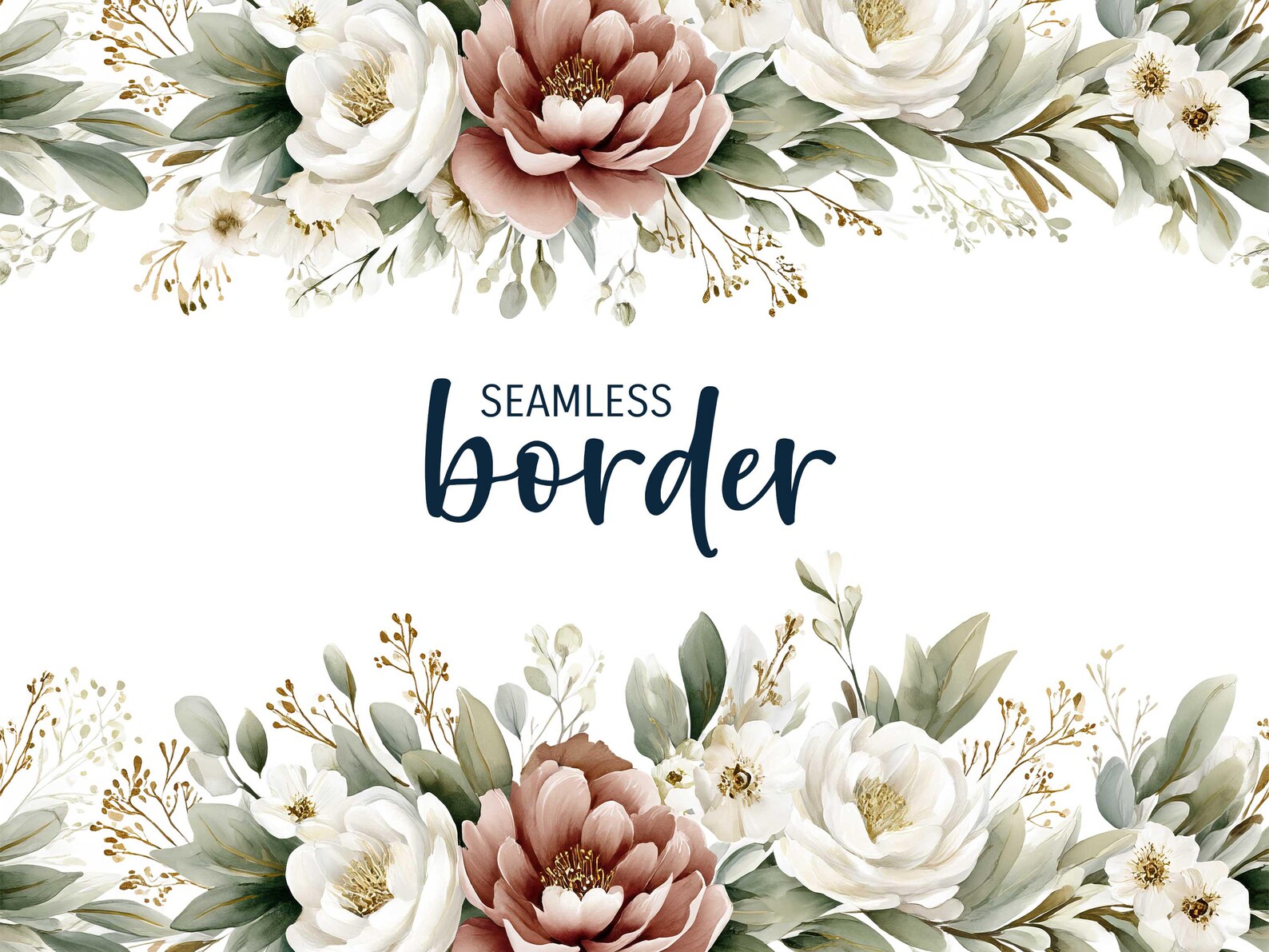 Cinnamon and Sage, Watercolour Seamless Floral Border, Wedding ...