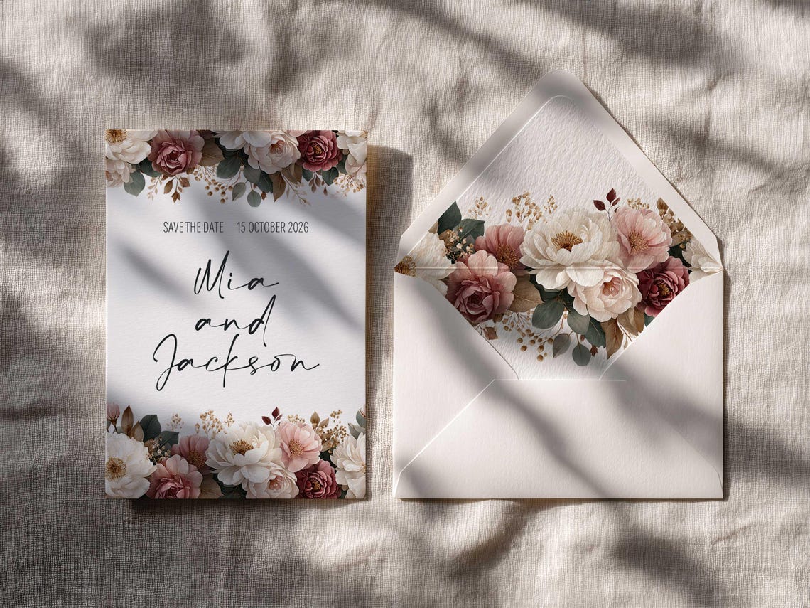 Mulberry and Blush, Watercolor Seamless Floral Border, Romantic Wedding ...