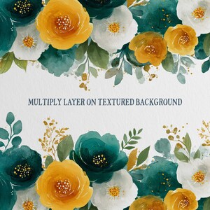 Mustard and Emerald, Watercolour Seamless Floral Border, Modern Wedding ...