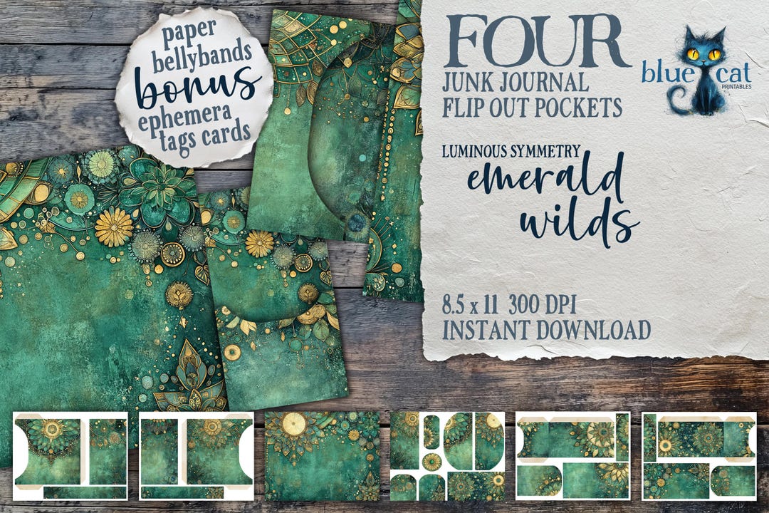 Emerald Wilds, Junk Journal Flip Out Pockets, Page Flipouts, Printable ...