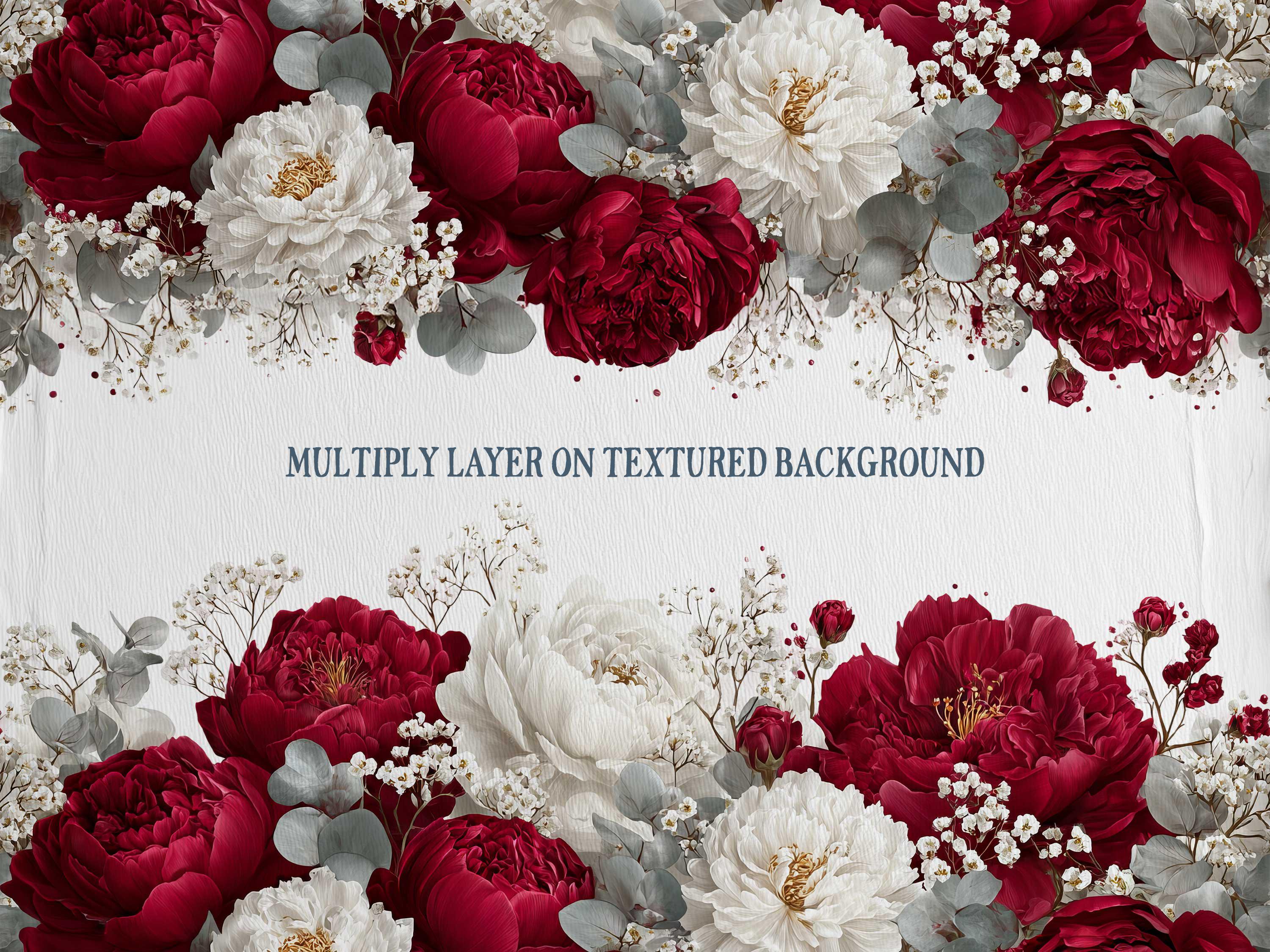 Crimson and White, Watercolor Seamless Floral Border, Romantic Wedding ...