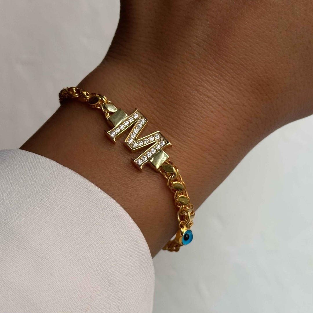 Custom Diamond Initial Bracelet, Personalized Gift Monogram Bracelet ...