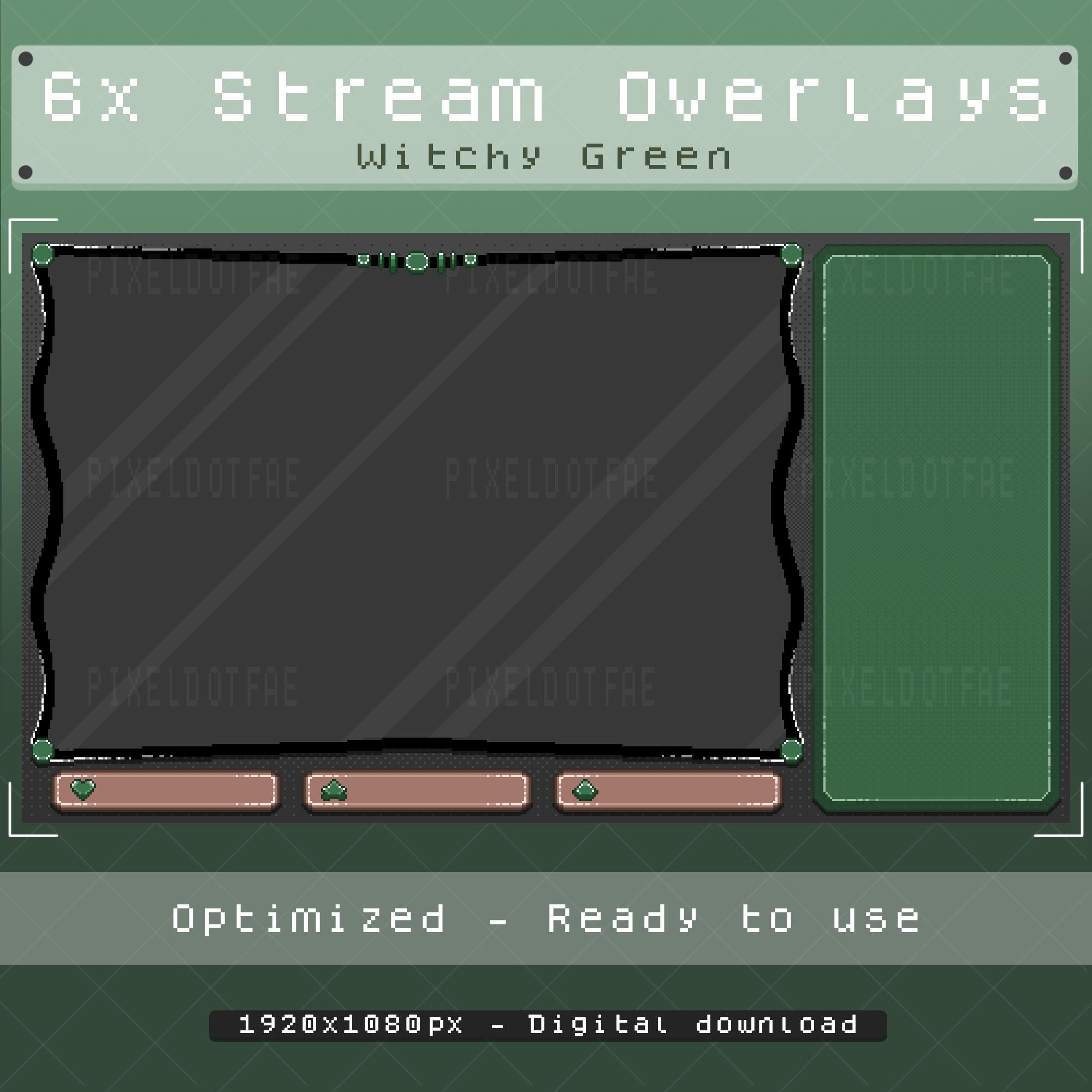 Witchy Green Stream Overlays – 6x Cute Green Graphics for Streamers ...