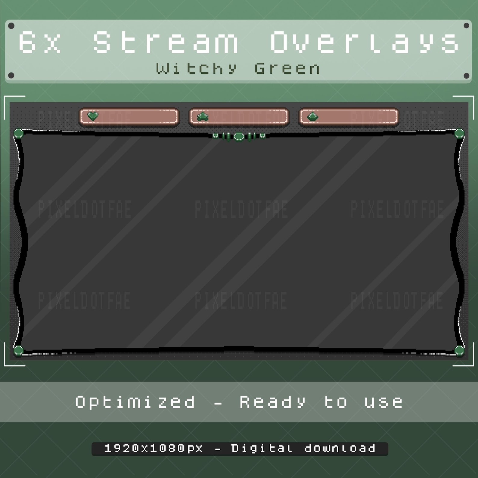 Witchy Green Stream Overlays – 6x Cute Green Graphics for Streamers ...