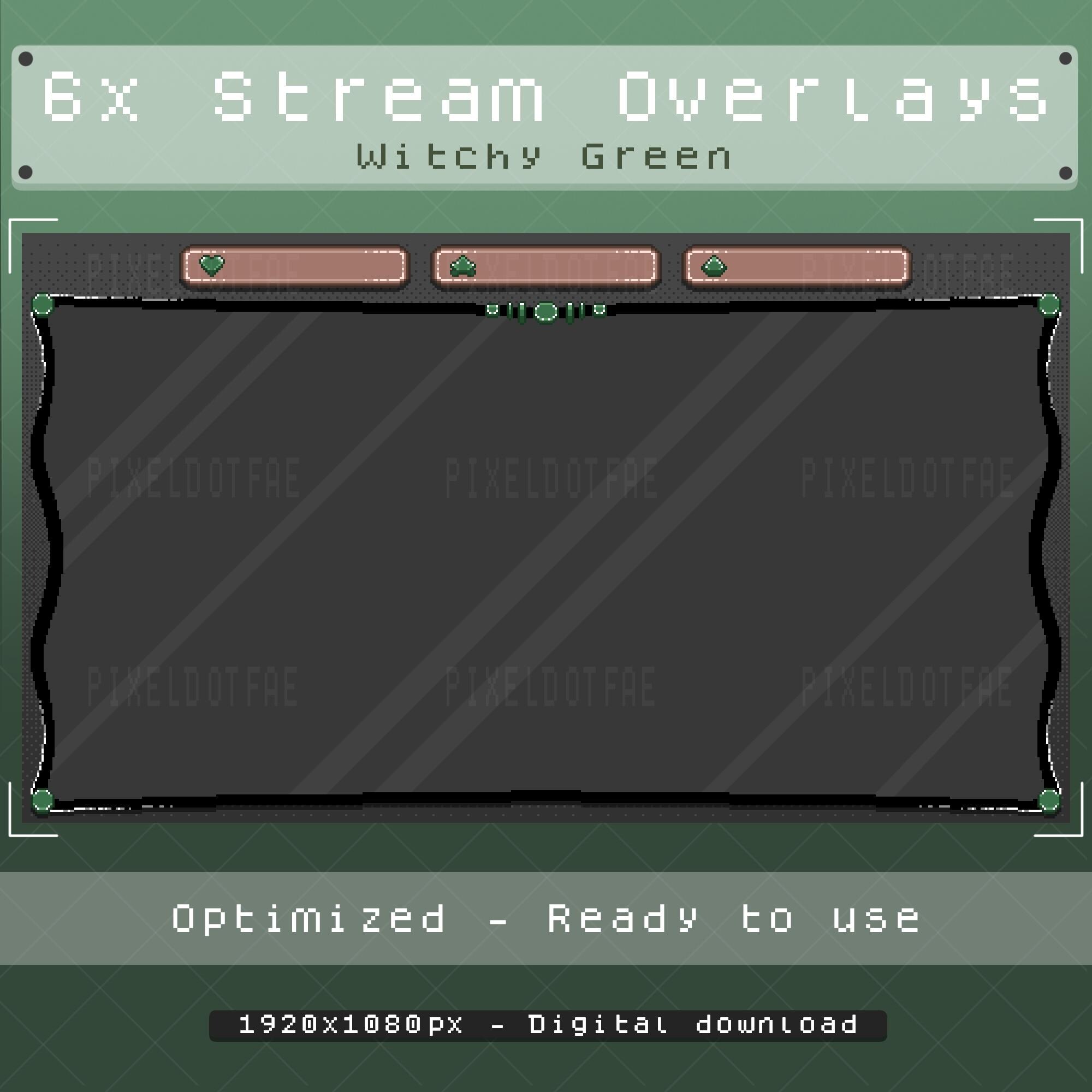 Witchy Green Stream Overlays – 6x Cute Green Graphics for Streamers ...