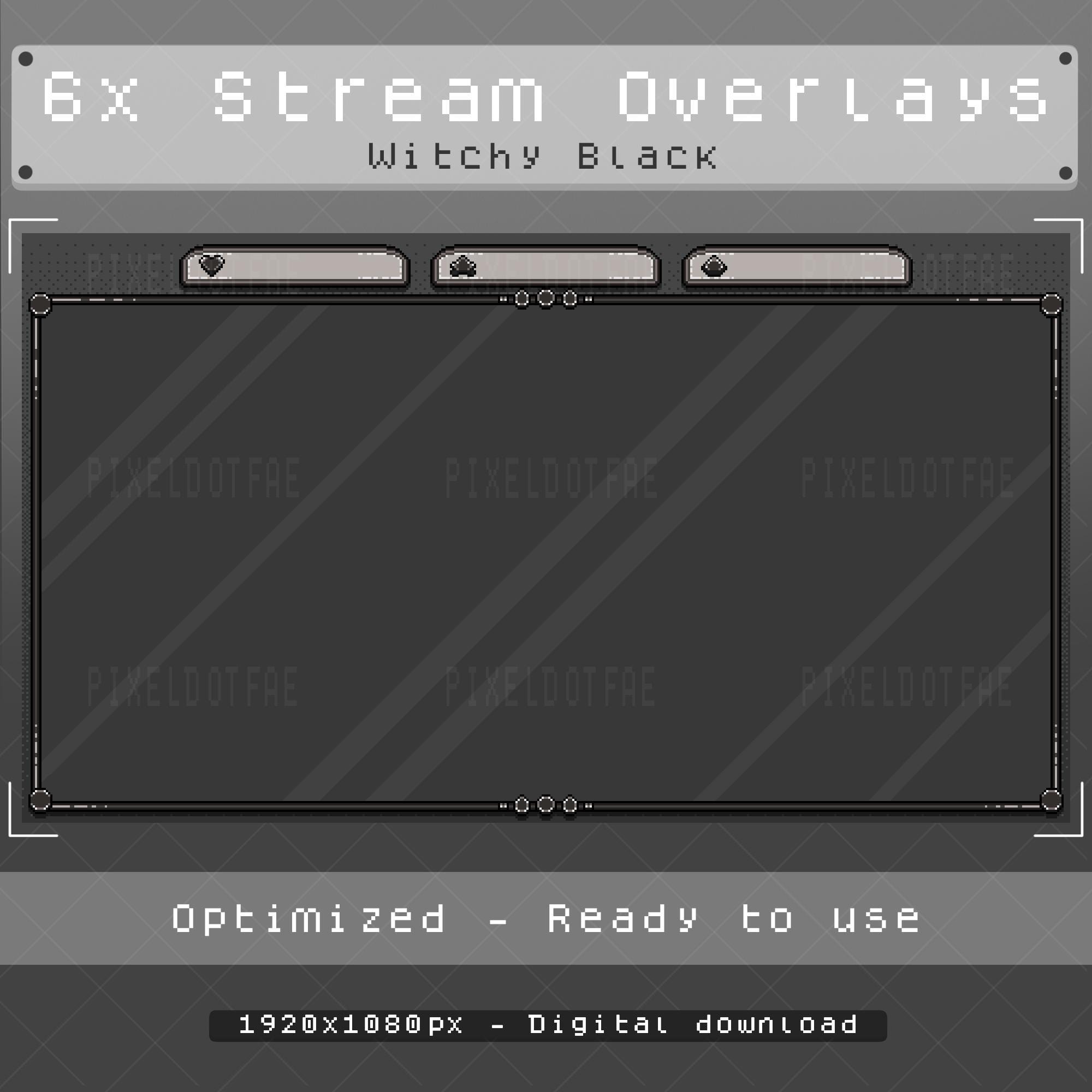 Witchy Black Stream Overlays – 6x Cute Black Graphics for Streamers ...