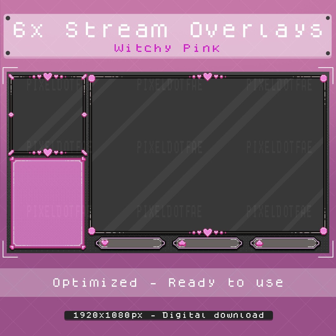 Witchy Pink Stream Overlays - 6x Cute Pink Graphics for Streamers | OBS ...