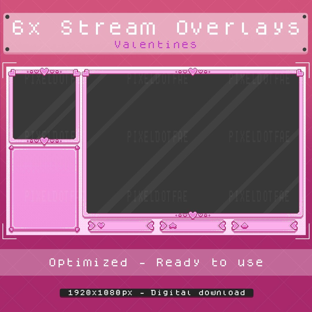 Valentine Stream Overlays – 6x Cute Pink Graphics for Streamers | OBS ...