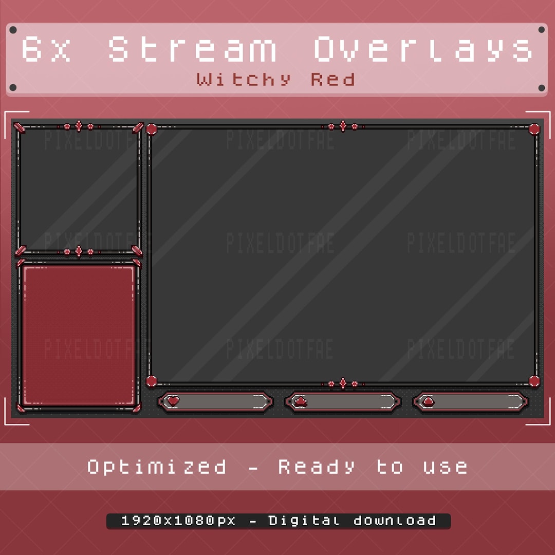 Witchy Red Stream Overlays – 6x Cute Red Graphics for Streamers | OBS ...