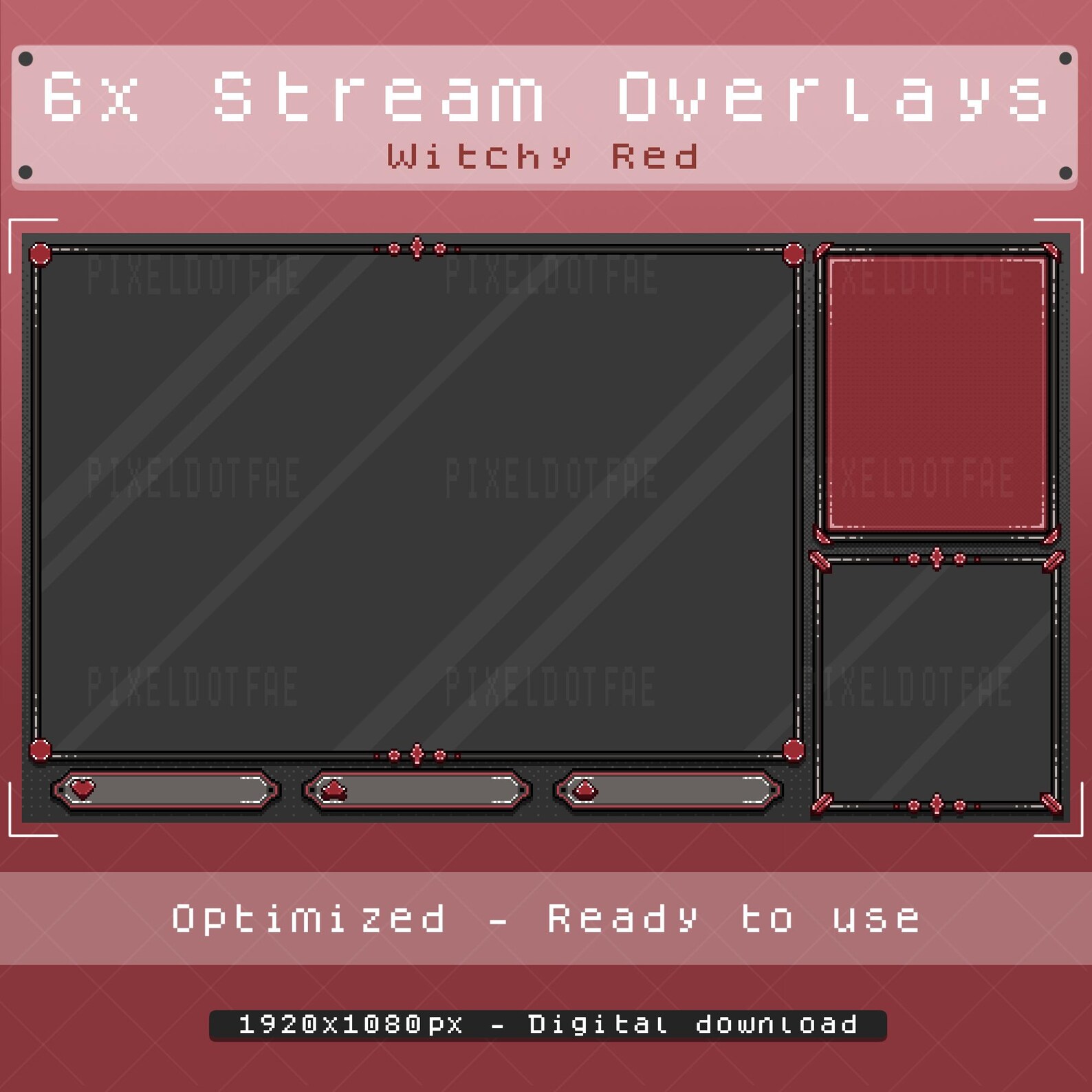 Witchy Red Stream Overlays – 6x Cute Red Graphics for Streamers | OBS ...