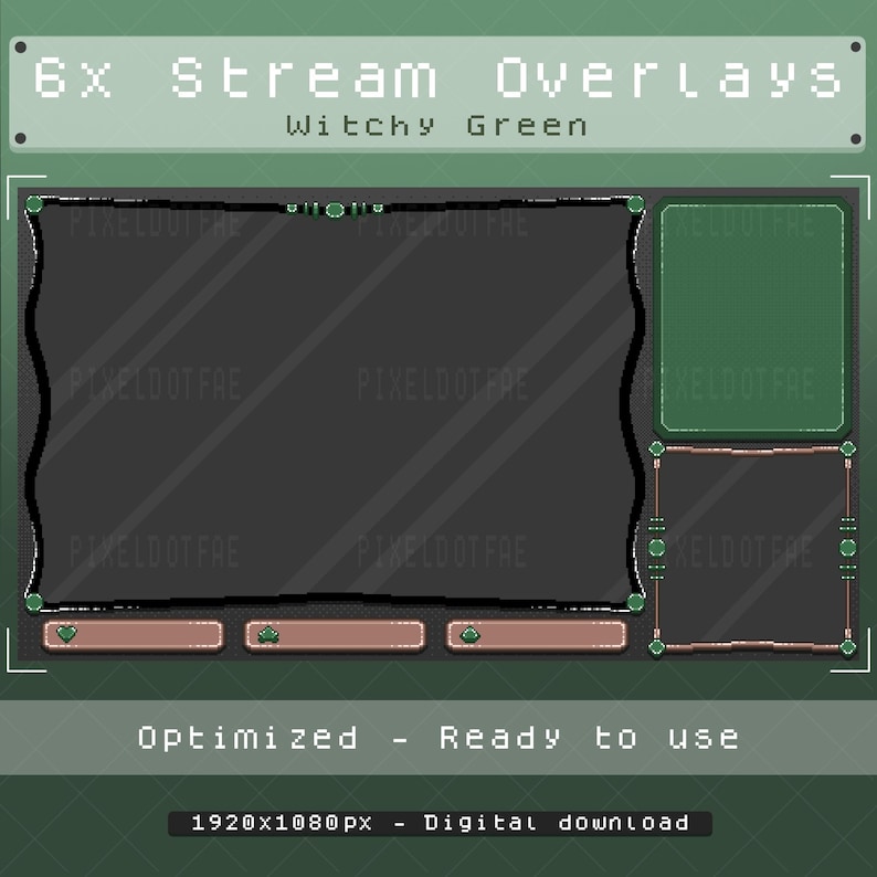Witchy Green Stream Overlays – 6x Cute Green Graphics for Streamers ...