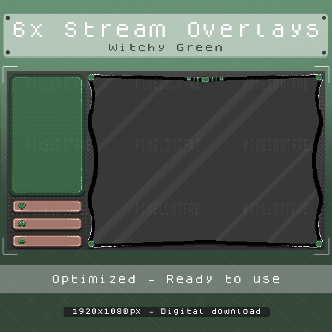 Witchy Green Stream Overlays – 6x Cute Green Graphics for Streamers | OBS and Streamlabs ...