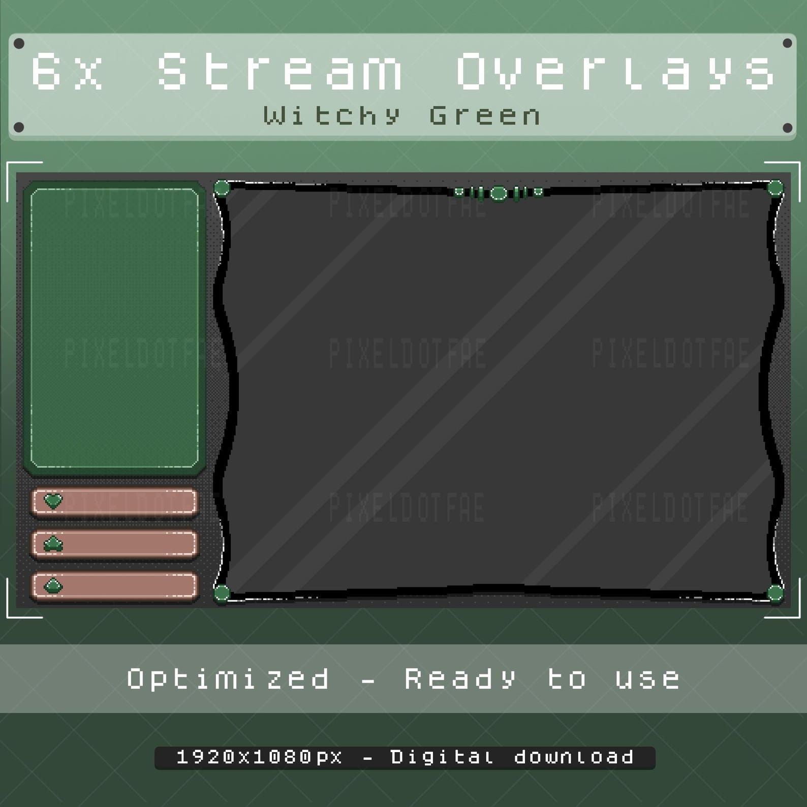 Witchy Green Stream Overlays – 6x Cute Green Graphics for Streamers ...