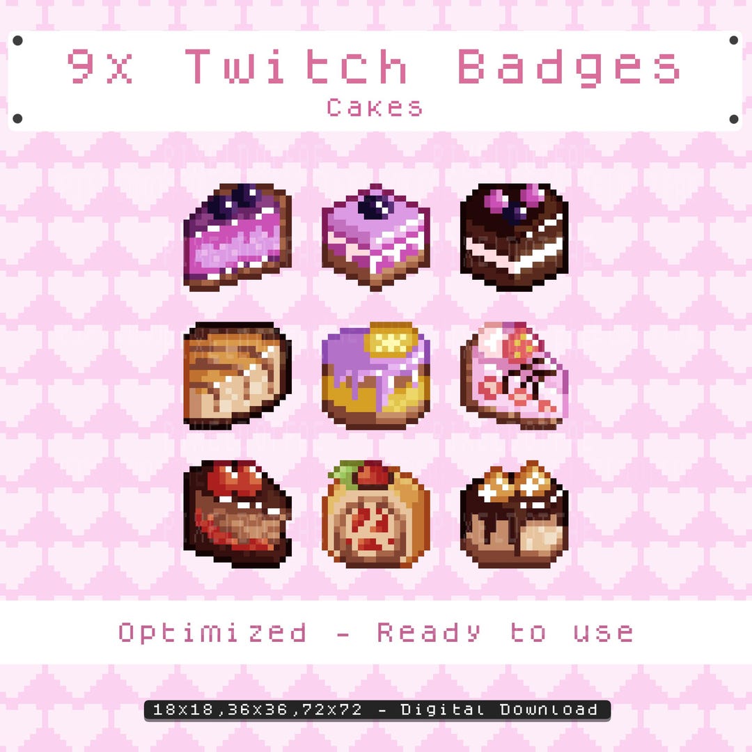 Cakes and Pastries- 9x Cute Twitch Sub Badges for Streamers | 18x18 ...