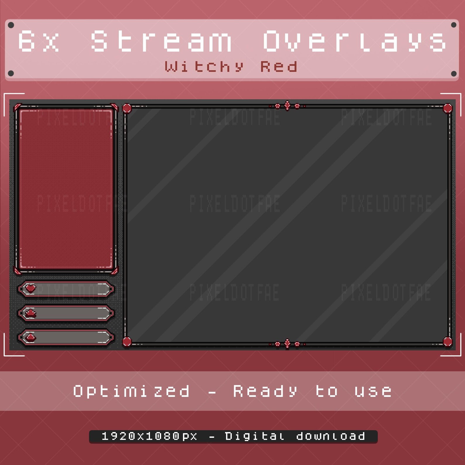Witchy Red Stream Overlays – 6x Cute Red Graphics for Streamers | OBS ...