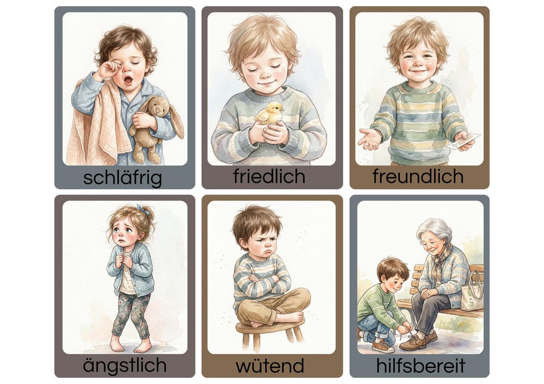 German Emotions Flashcards for Kids, Feelings Learning Materials ...