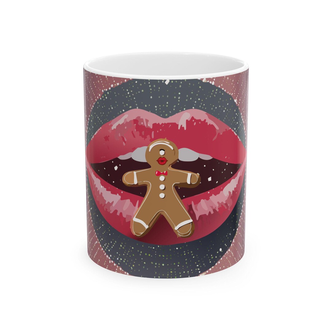 Gingerbread Man With Big Lips Ceramic Mug, Christmas Coffee Cup ...