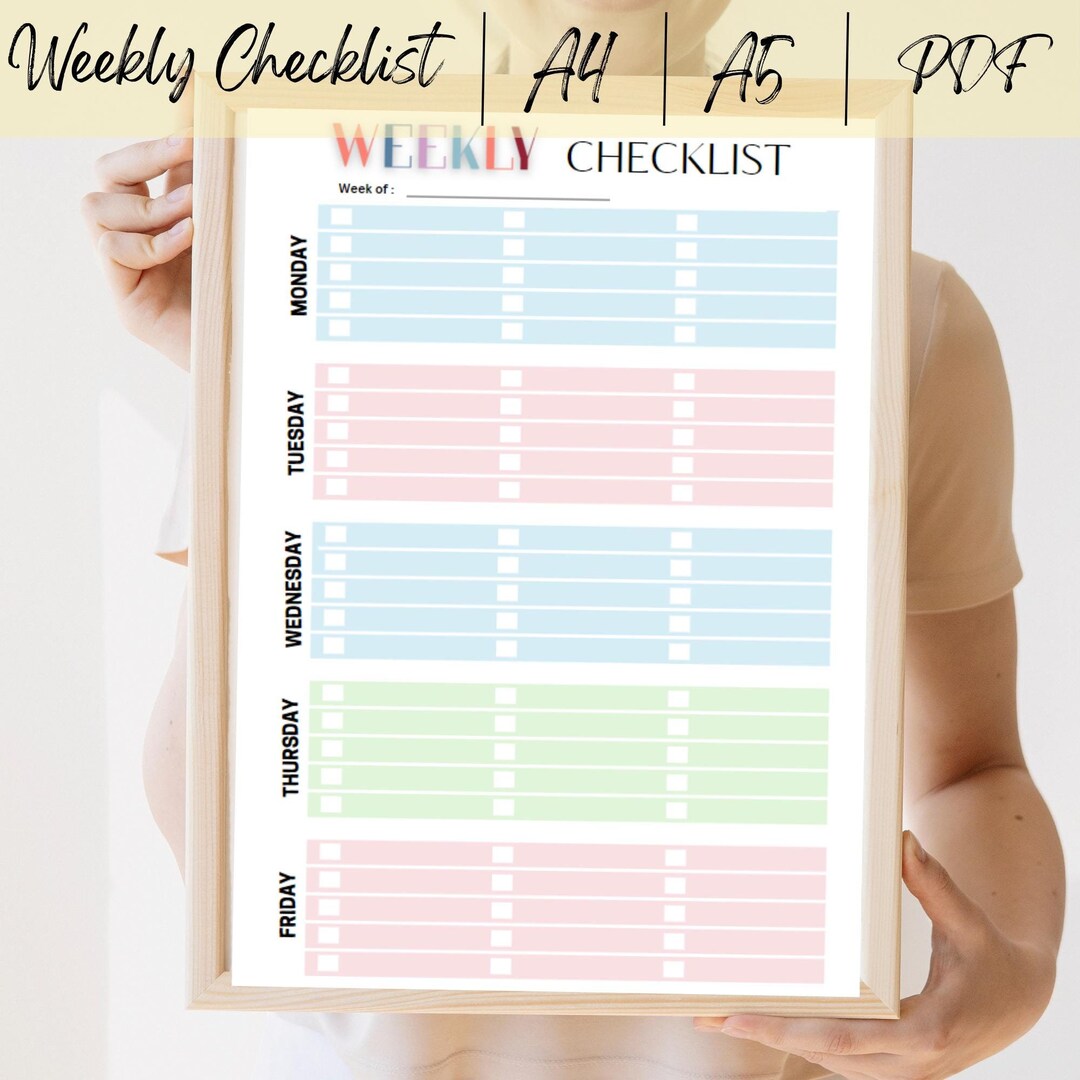 Editable Weekly Checklist PDF • Student & Adult To-do List • Printable ...