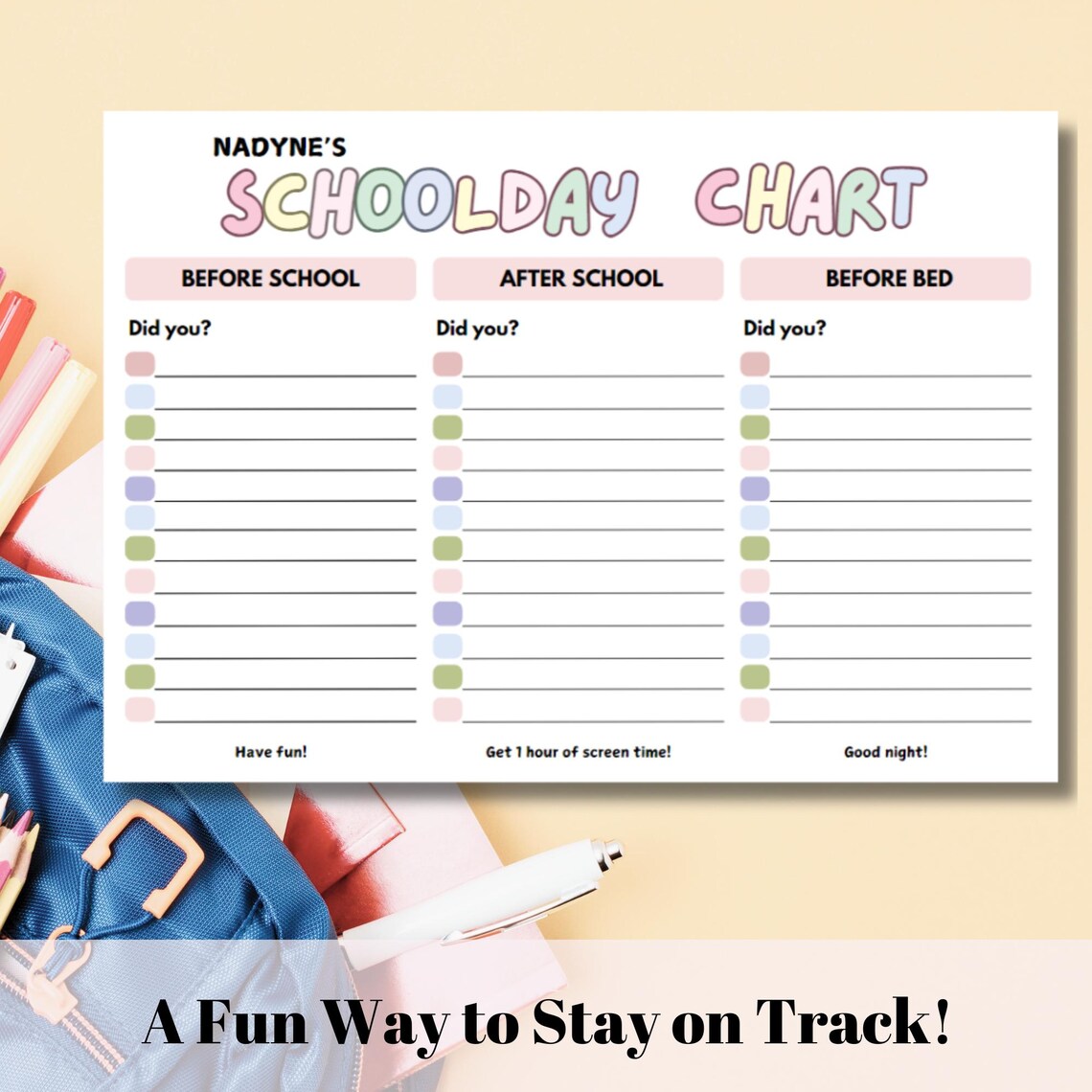Kids School Day Chart: Visual Routine Planner (printable PDF) - Etsy