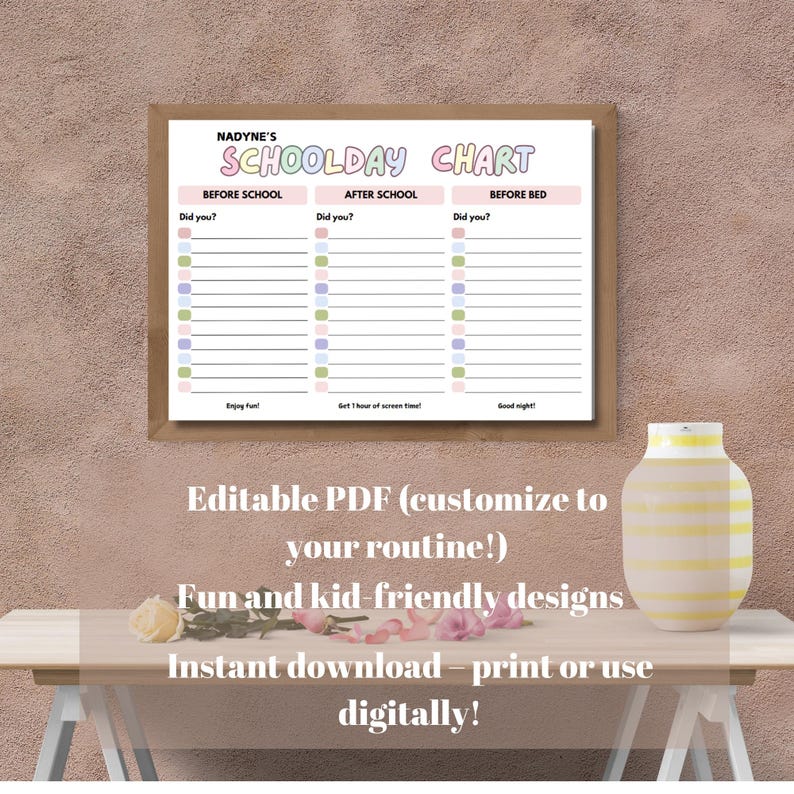 Editable School Day Chart for Kids | Visual Routine & Schedule Planner ...