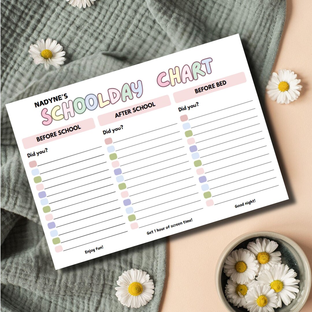 Kids School Day Routine Chart Printable | Visual Schedule for Children ...