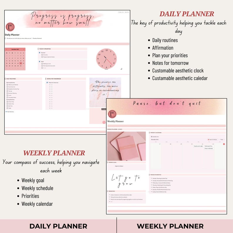 Notion Daily Planner Template: Weekly & Monthly Productivity (digital ...