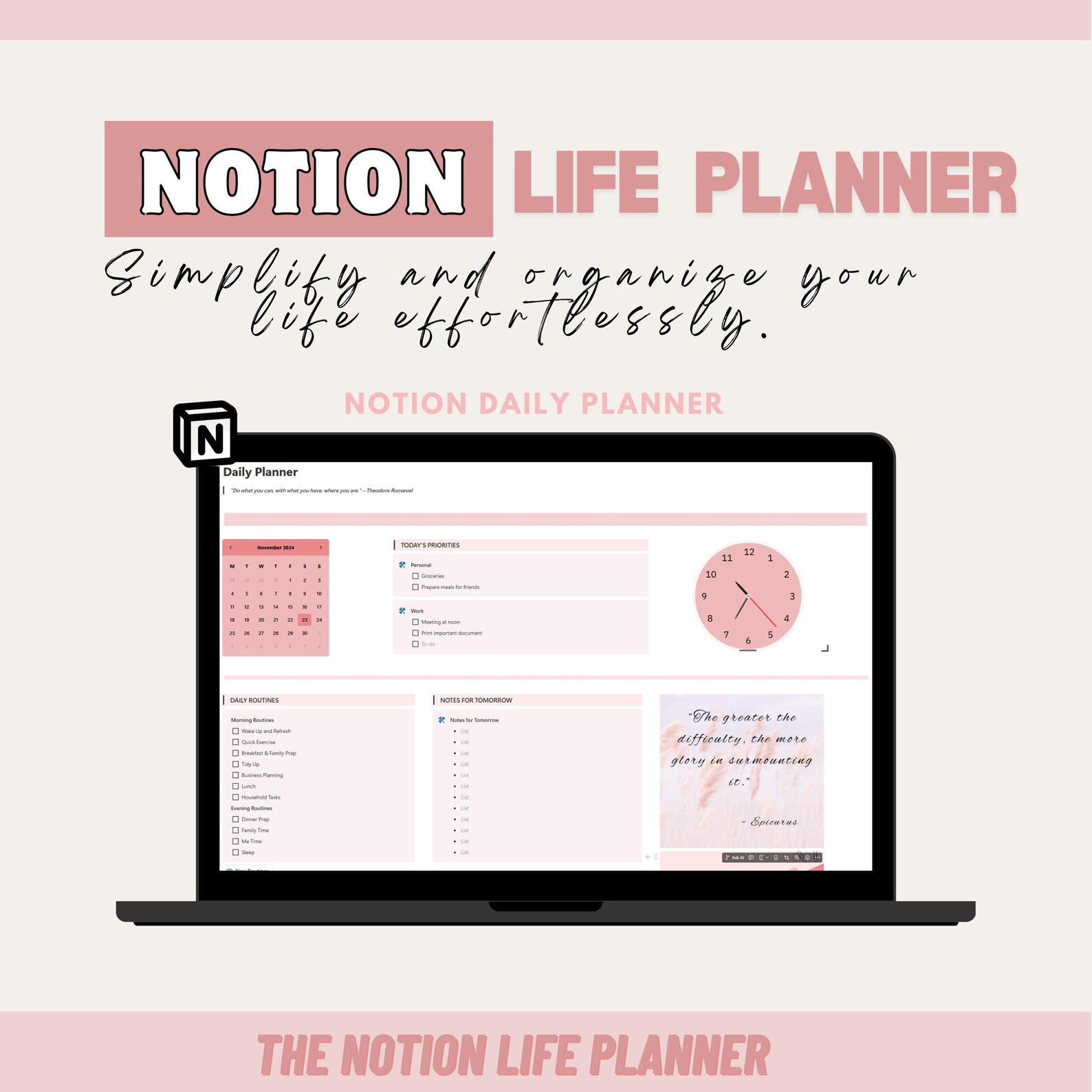 Notion Daily Planner Template: Weekly & Monthly Productivity (digital ...