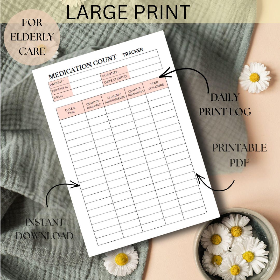 Large Print Daily Medication Log Printable | Pill Tracker for Elderly ...