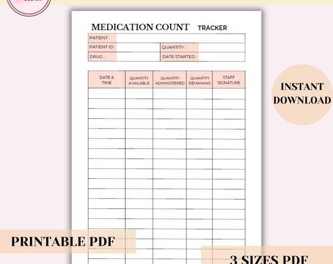 Printable Medication Tracker: Daily Medication Log (instant Download ...