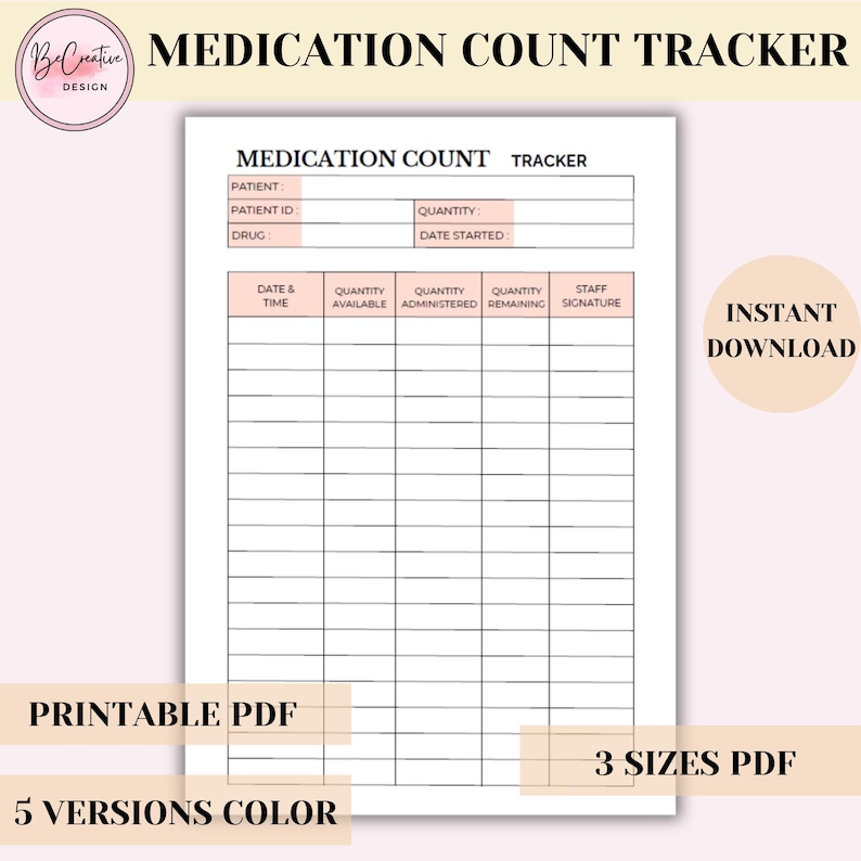 Medication Count Tracker, Printable Medication Tracker, Medication Log ...