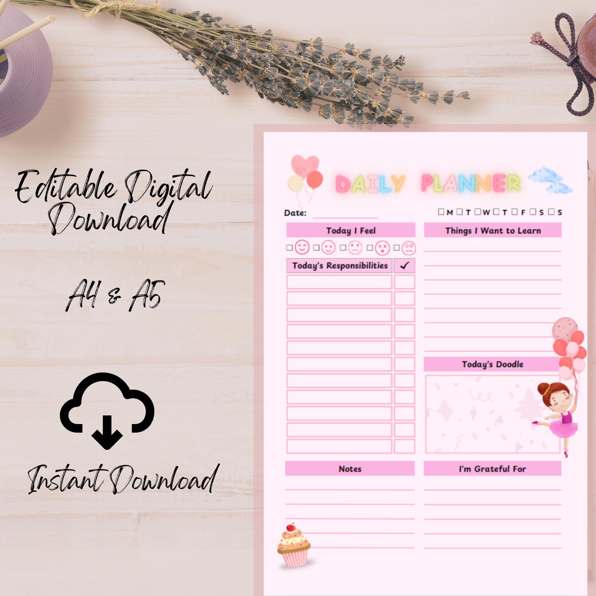 Editable Kids Daily Planner, Kids Colorful Planner, Printable, Daily to ...
