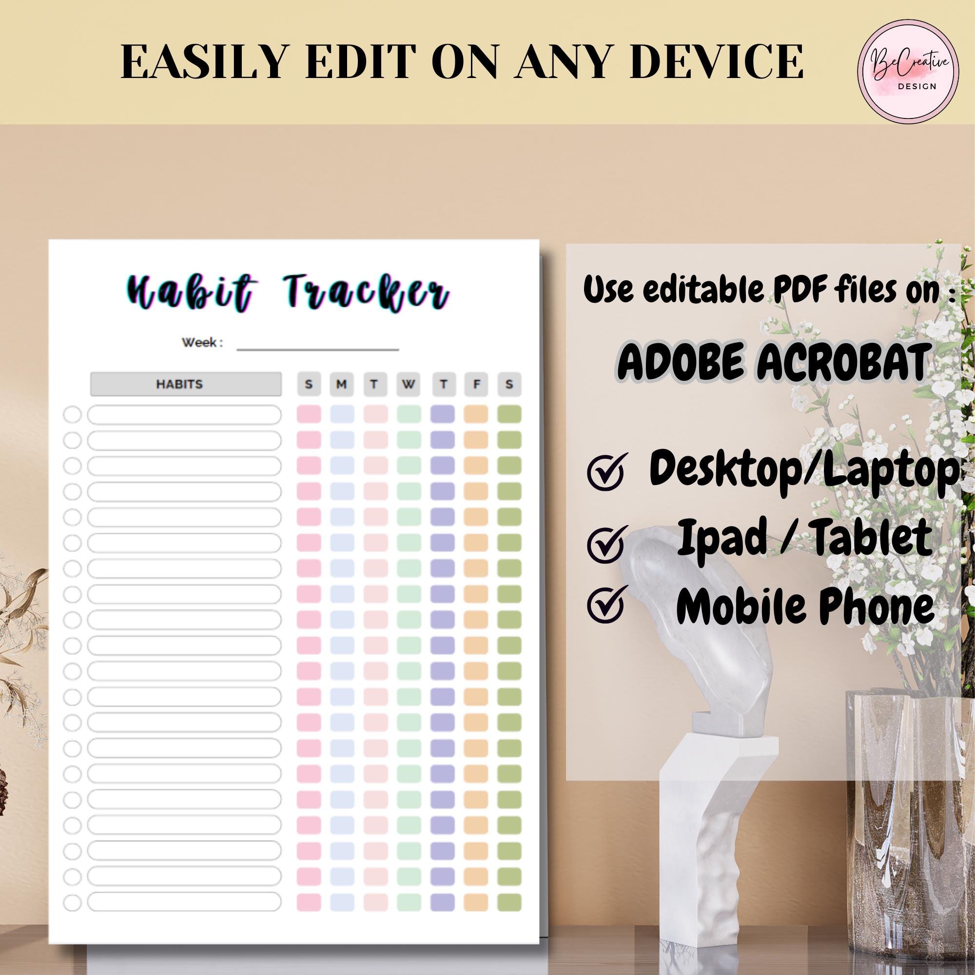 Editable Weekly Habit Tracker: Printable Goal Planner (digital Download ...